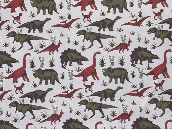 Jurassic Adventure Large Dinosaur Print on Grey Cord Corduroy - Etsy
