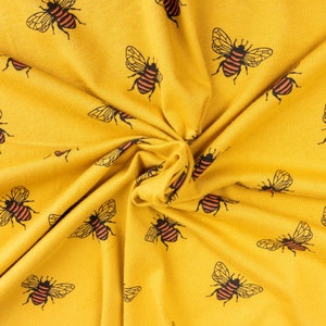 Bee Print on Gold Mustard Single Jersey Fabric Stretch T-shirt Weight ...