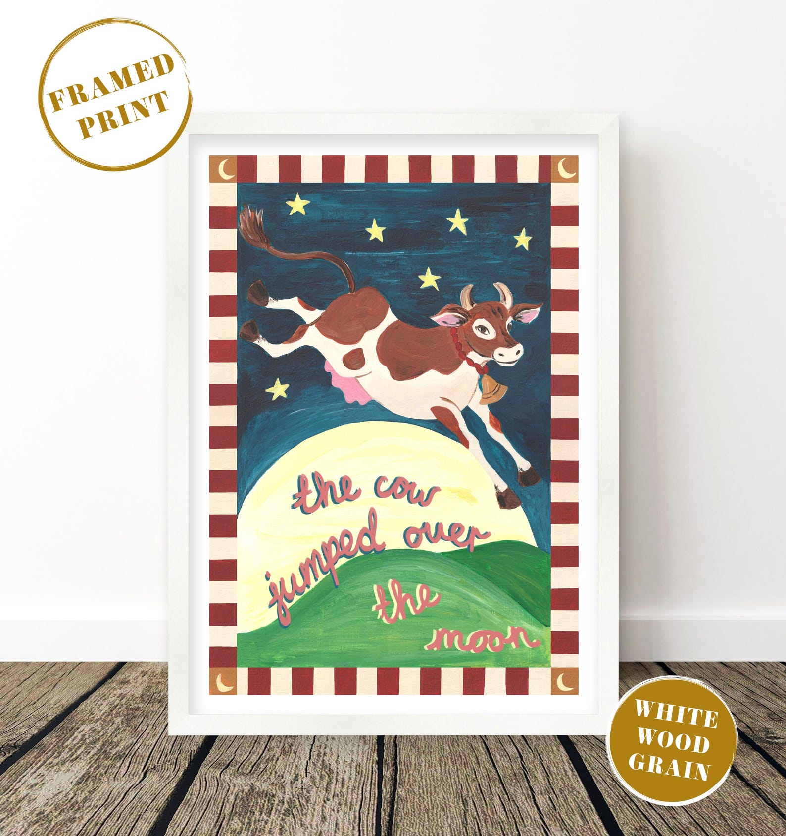 Cow Jumped Over the Moon Print – Hand-painted Nursery Rhyme ...