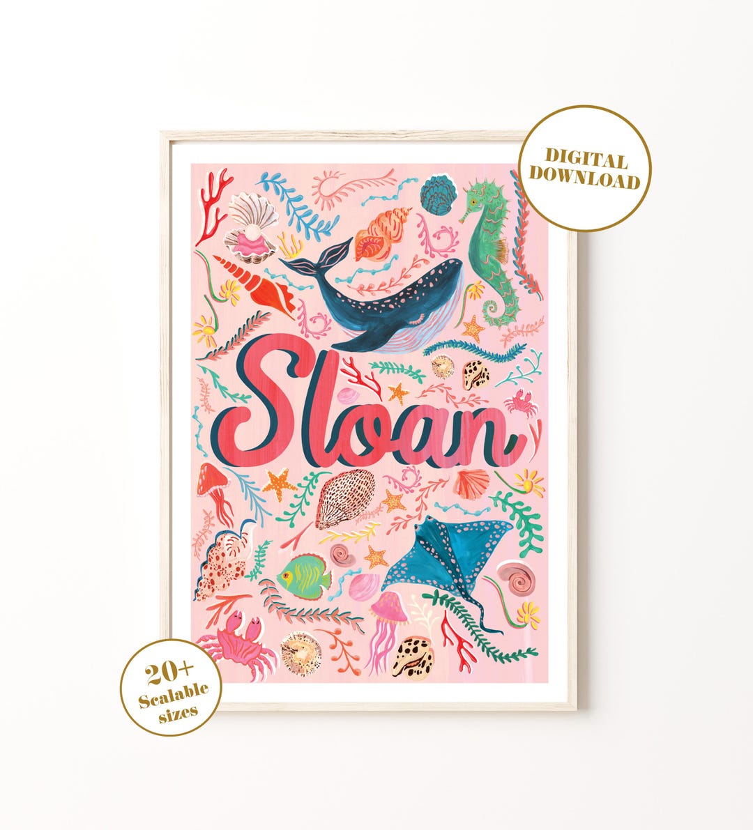 Pink Nautical Name Printable Art, Personalised Digital Download ...