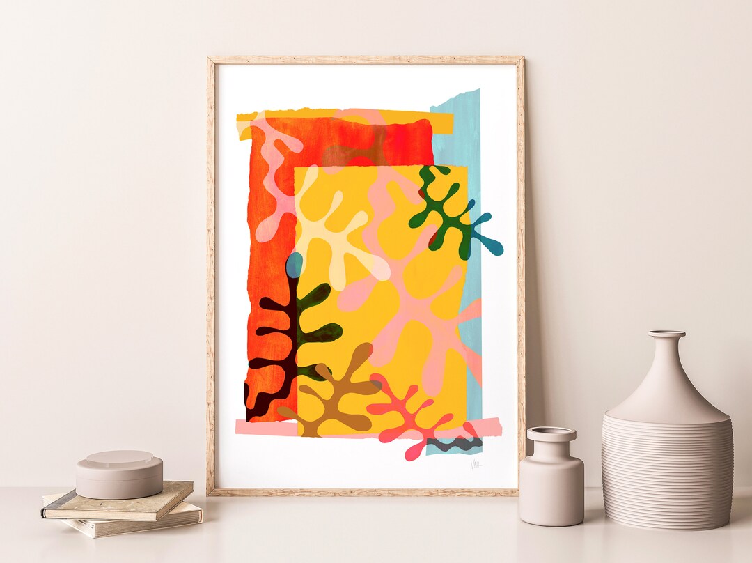 Red Yellow Abstract Wall Art, Bright Abstract Art, Abstract Leaf Art - Etsy