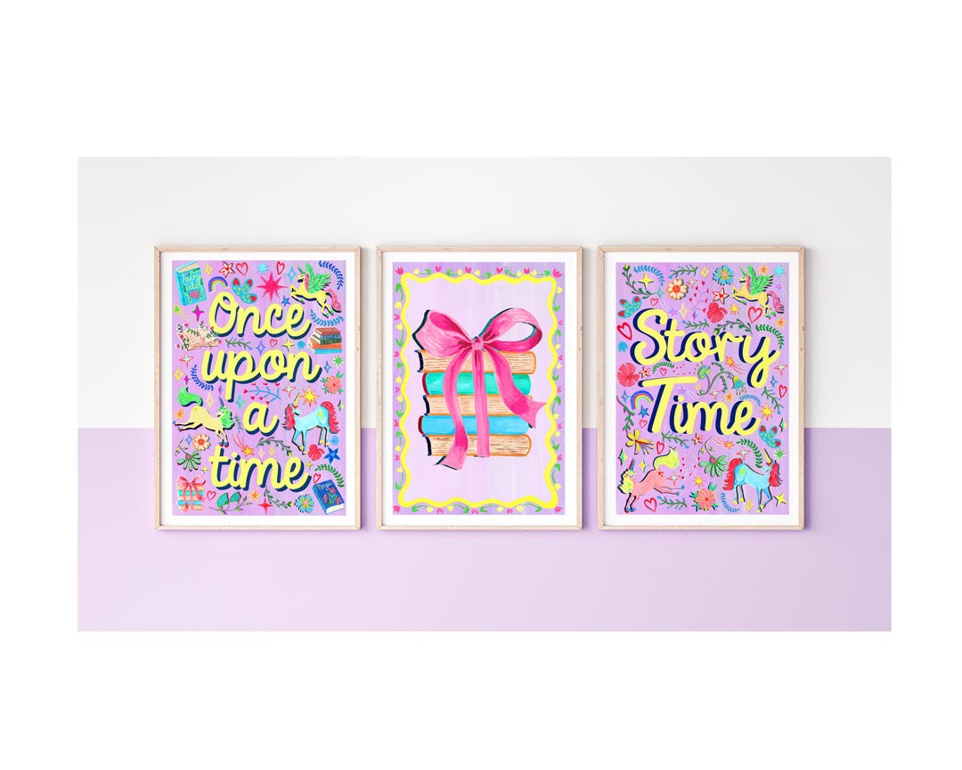 Purple Story Book Print Set | Nursery & Playroom Wall Art - Etsy