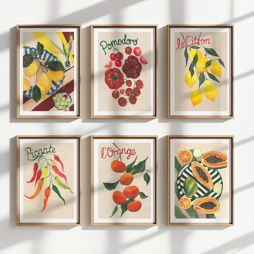 Rustic Fruit Wall Art Set of 6 – Vintage Kitchen Prints – Farmhouse ...