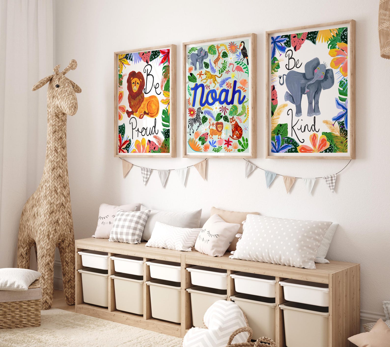 Safari Animal Set, Safari Room Decor, Colourful Kids Art - Etsy