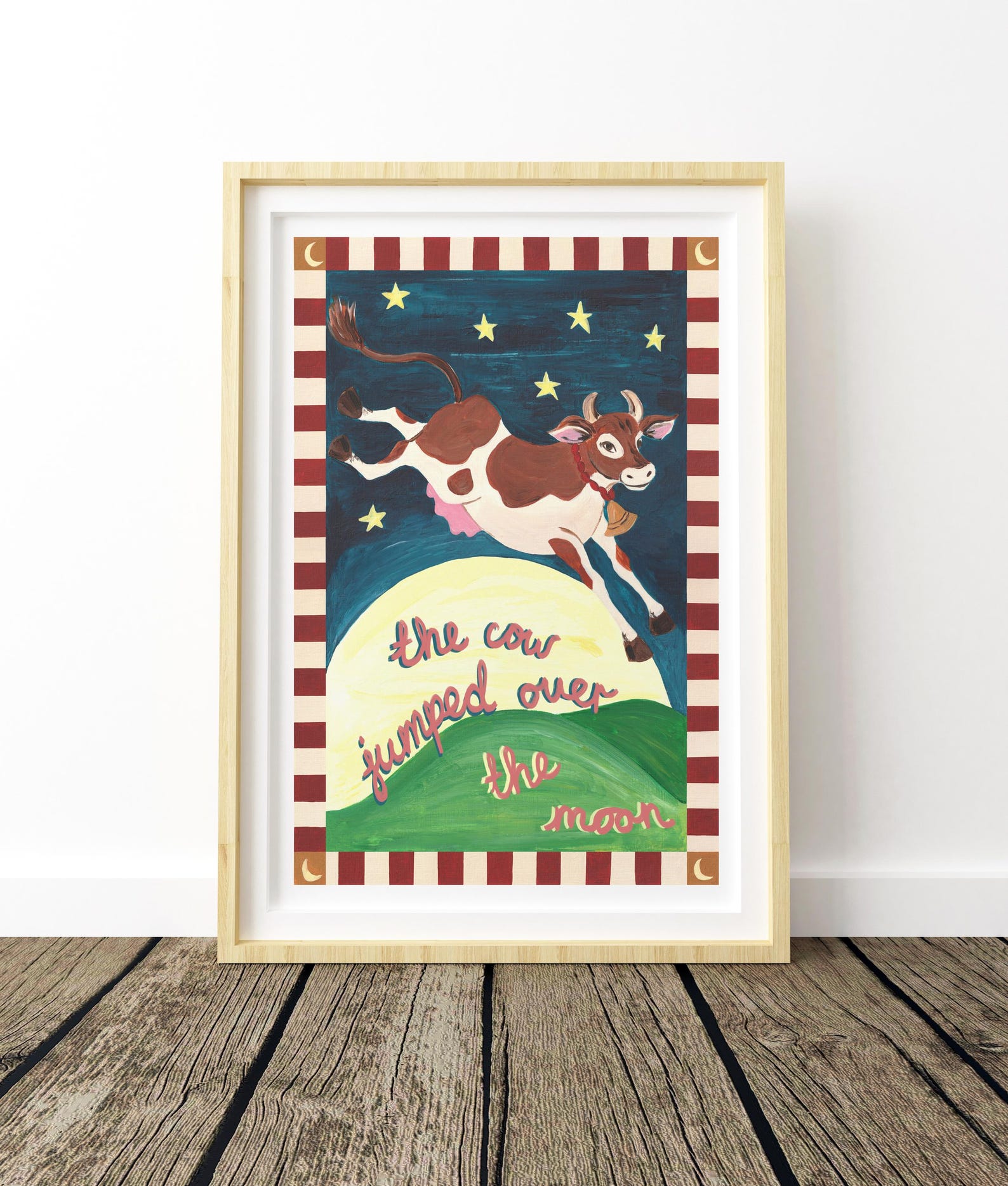 Cow Jumped Over the Moon Print – Hand-painted Nursery Rhyme ...