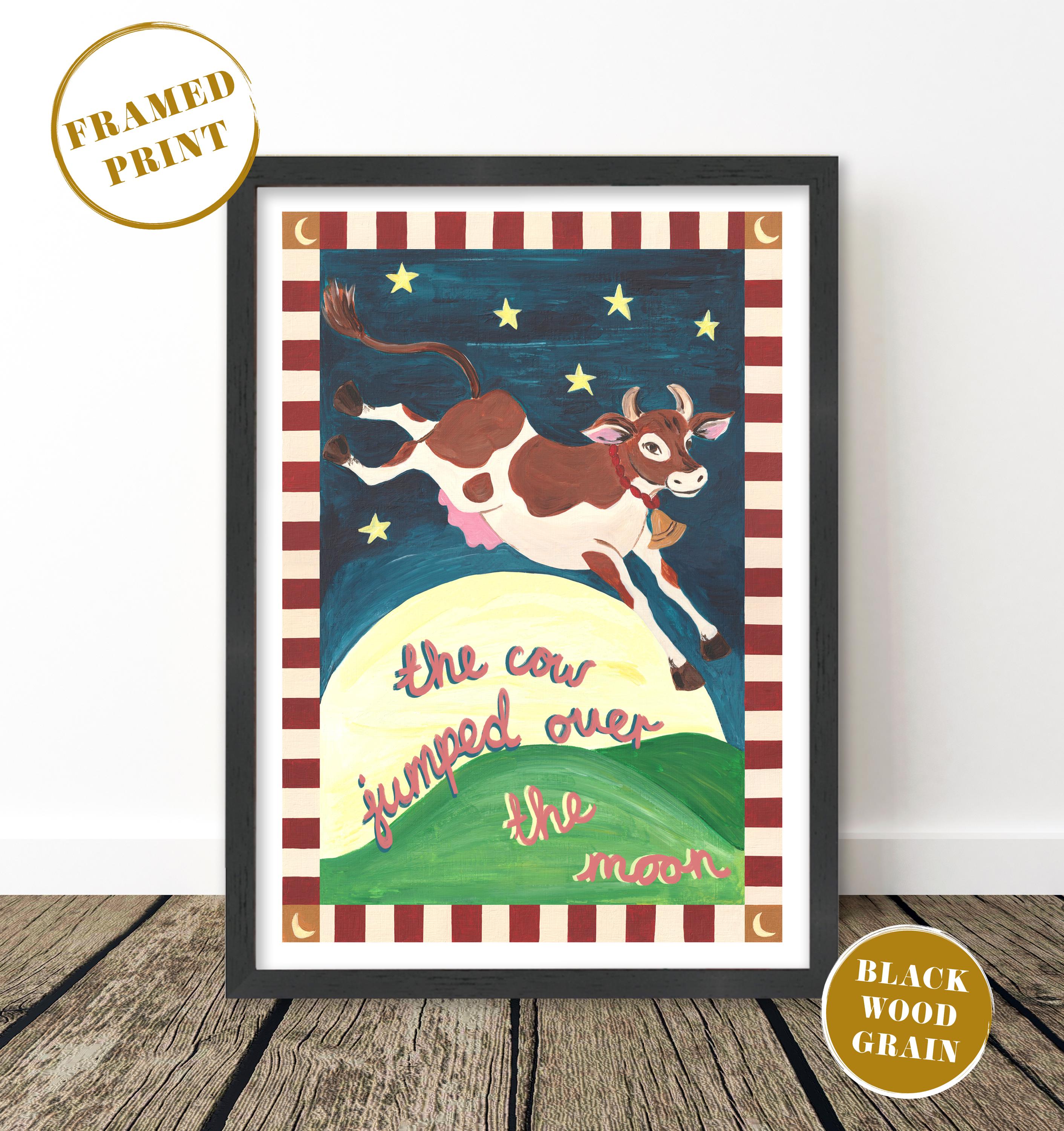 Cow Jumped Over the Moon Print – Hand-painted Nursery Rhyme ...