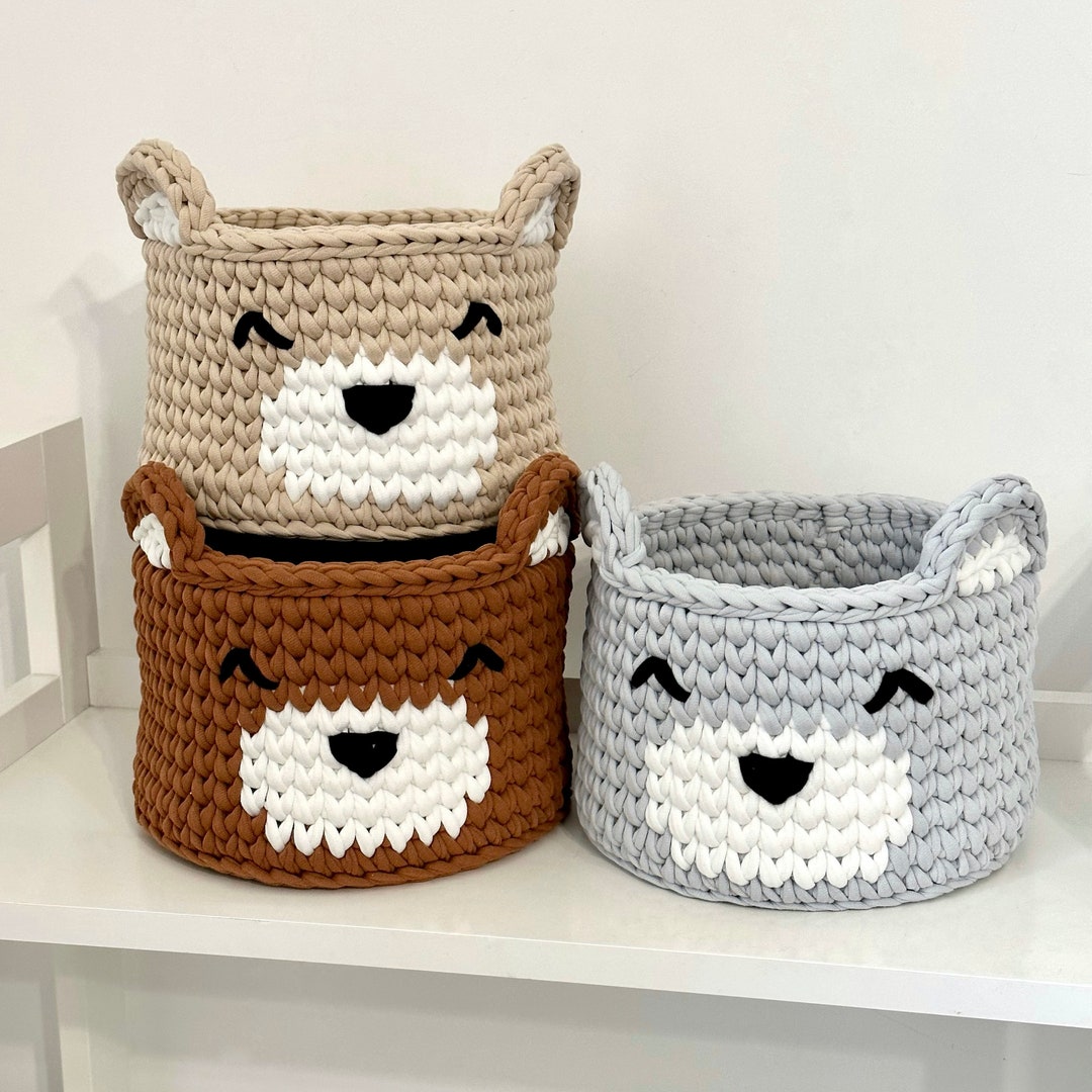 Knitted Bear Storage Basket, Knitted Baskets for Children’s Room ...