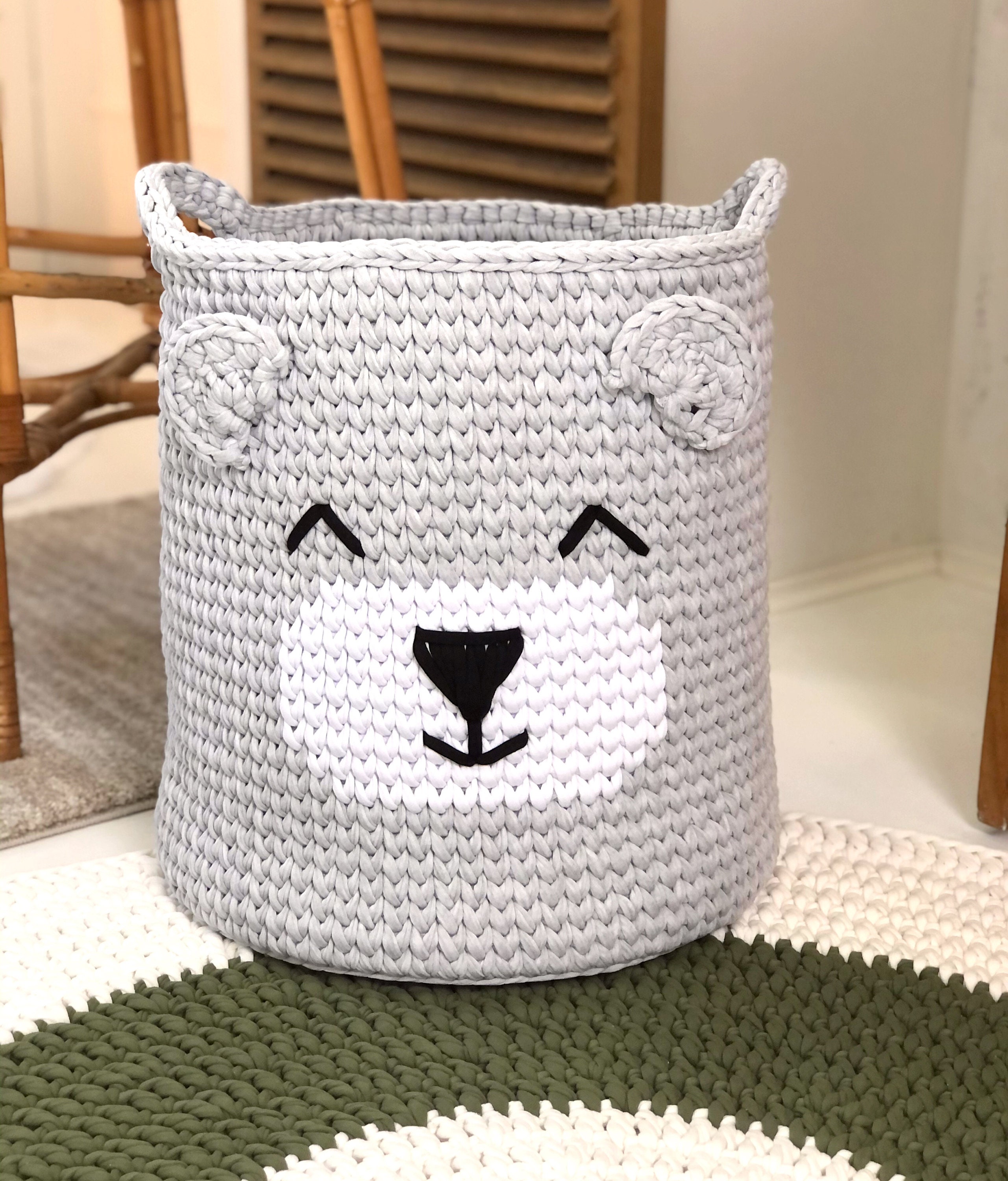 Home & Living Bear basket Crochet basket Storage basket Children's room ...