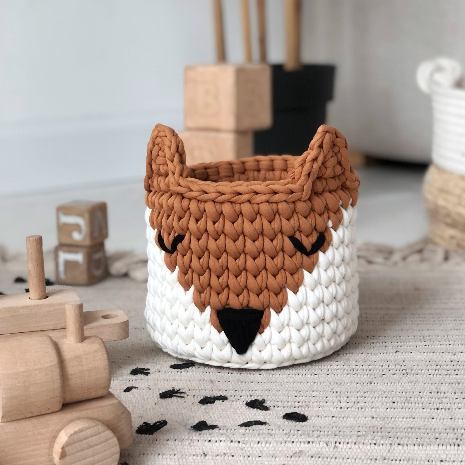 Crochet Fox Basket for a Child Bedroom Animal Basket - Etsy
