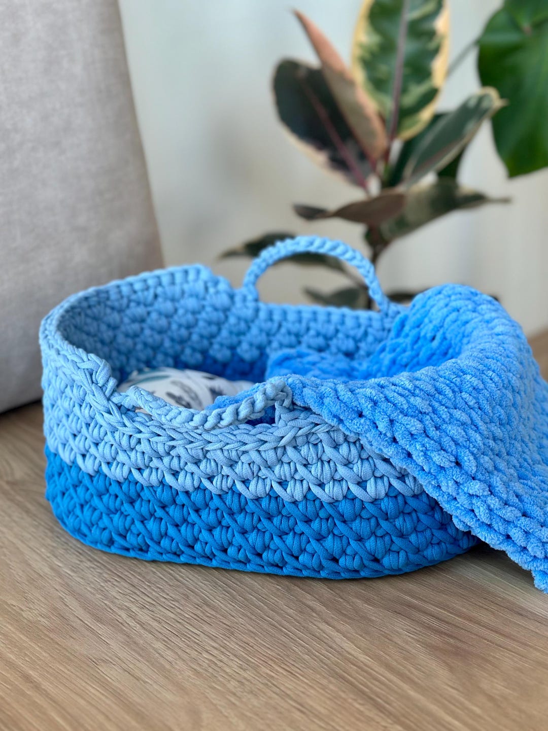Doll Bassinet, Cotton Crochet Moses Basket With Pillow and Blanket ...