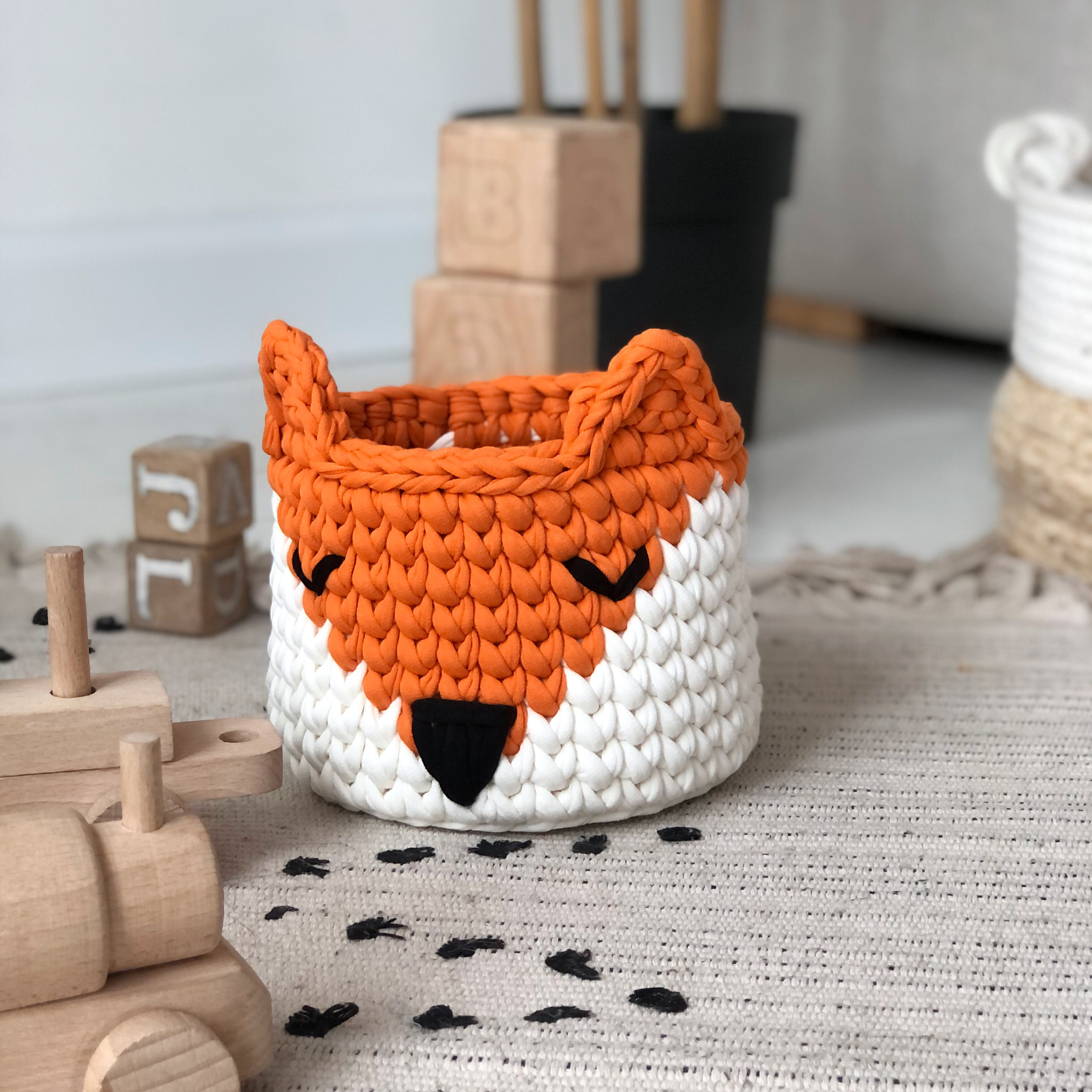 Crochet Fox Basket for a Child Bedroom Animal Basket - Etsy