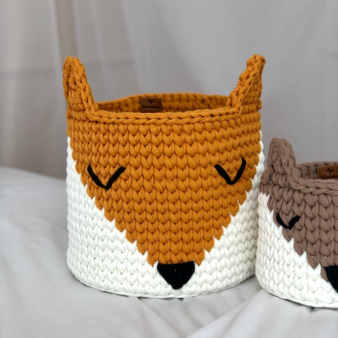 Mustard Fox Basket, Crochet Storage Basket, Fox Nursery Decor - Etsy