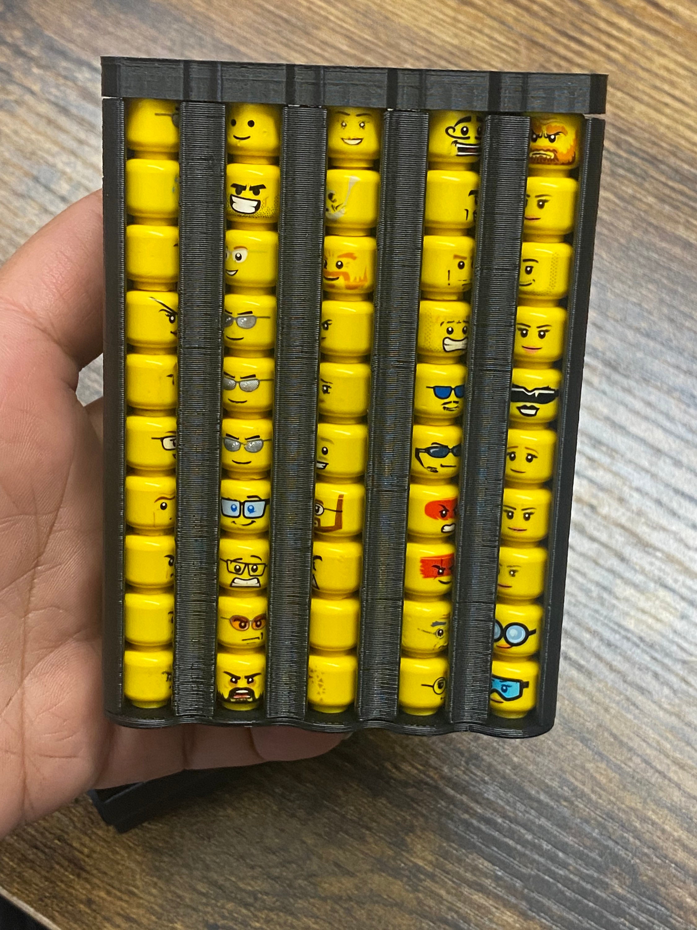 Yellow 3d Printed Lego Minifig Head Holder Organizer With Lid Holds Up To 100 Heads For Afols