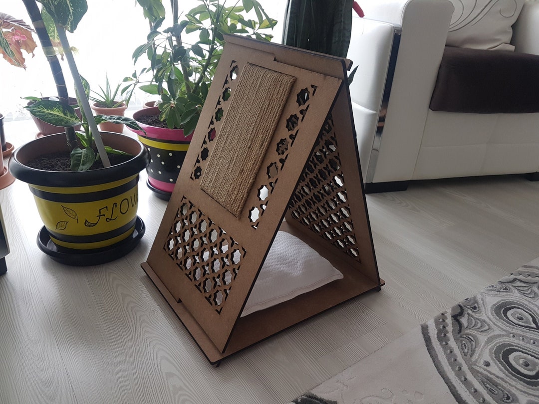 Wood Cat House, Triangle Cat House, Cat Scratcher, Scratching Post ...