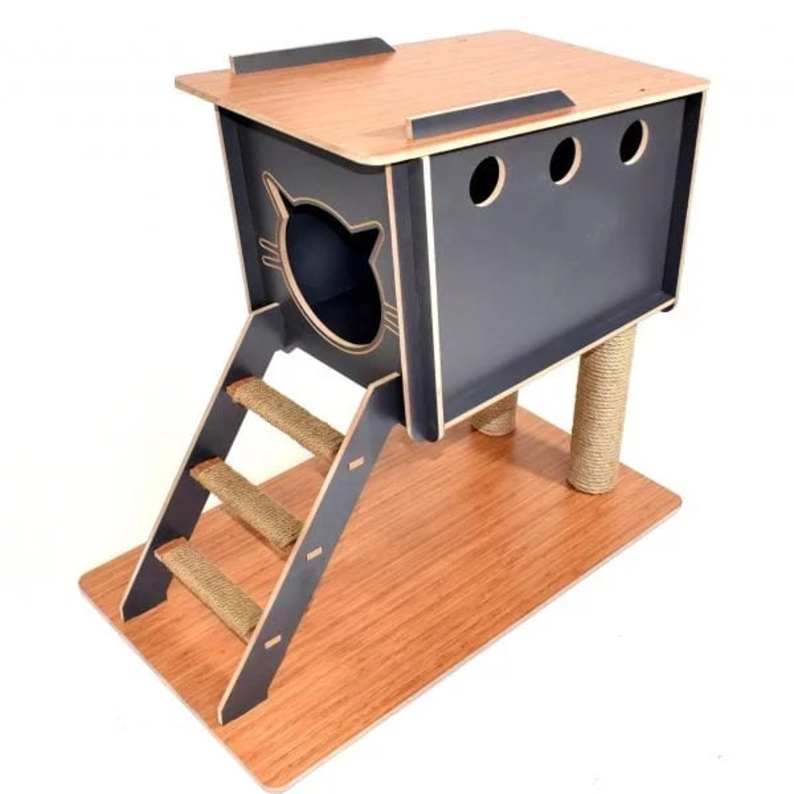 Wood Cat House, Cat Scratcher, Scratching Post, Large Cat House, Pet ...