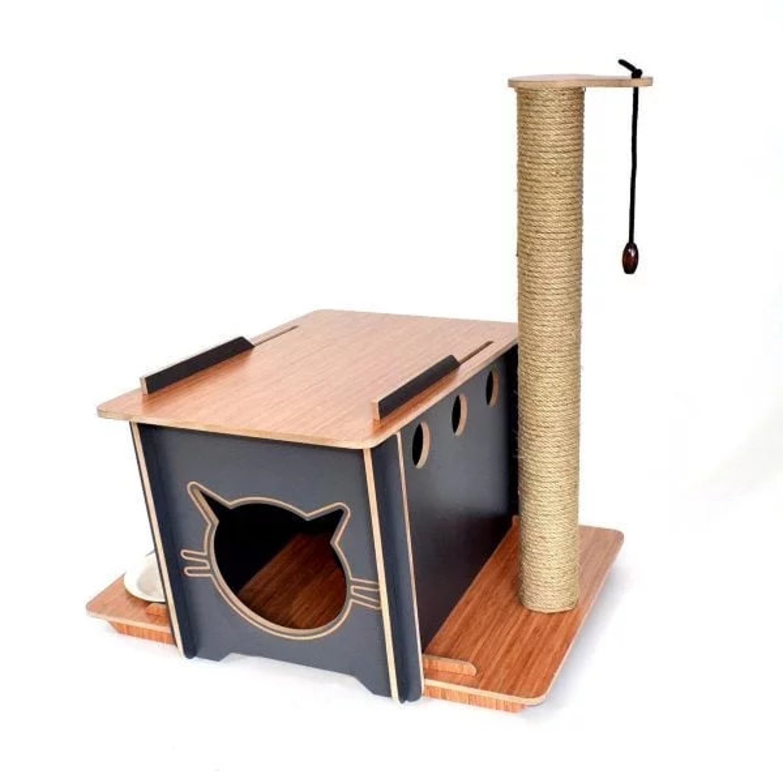 Wood Cat House, Cat Scratcher, Scratching Post, Large Cat House,food ...