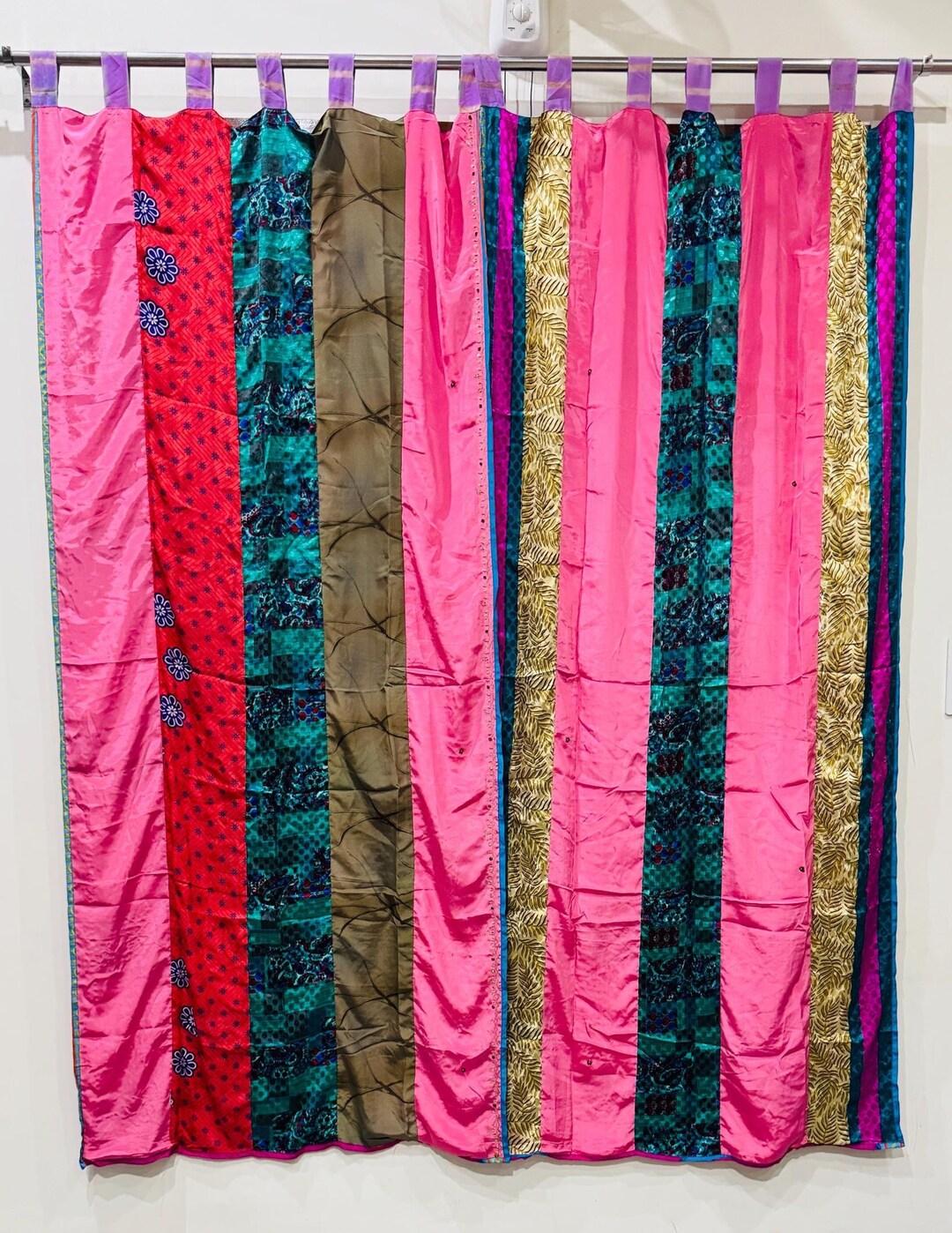 Recycled Silk Sari Curtain, Multicolor Boho Window Door Decor (set of 2 ...