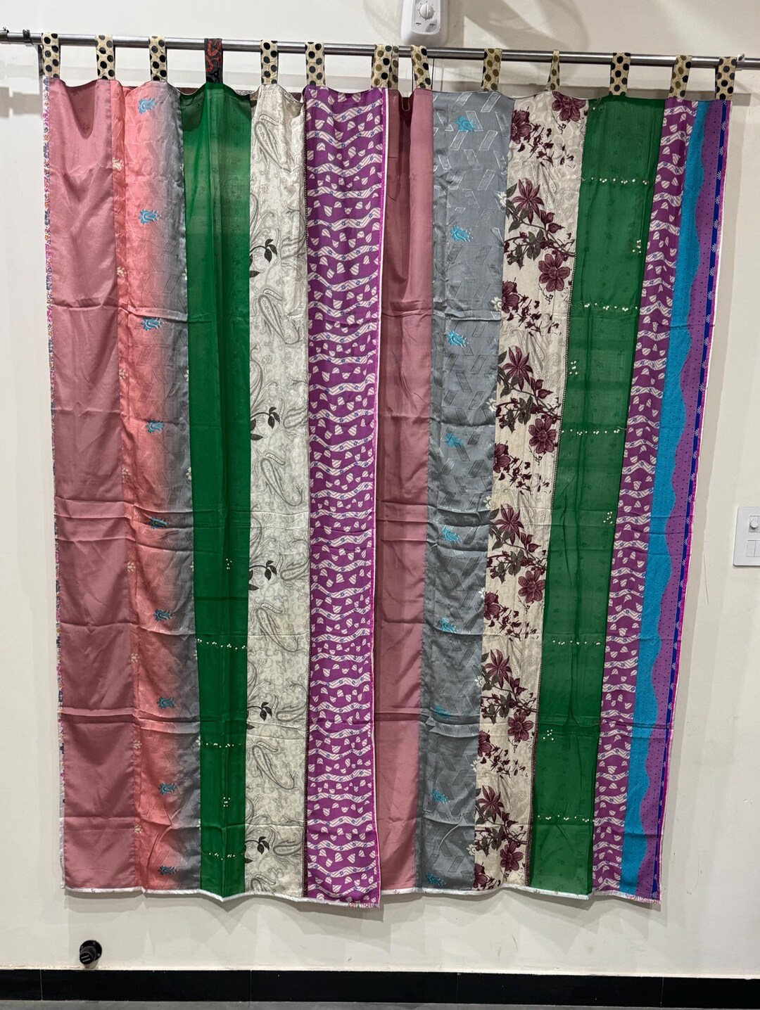 Vintage Blend Silk Sari Multi Color Handmade Curtain Door Drape Window ...