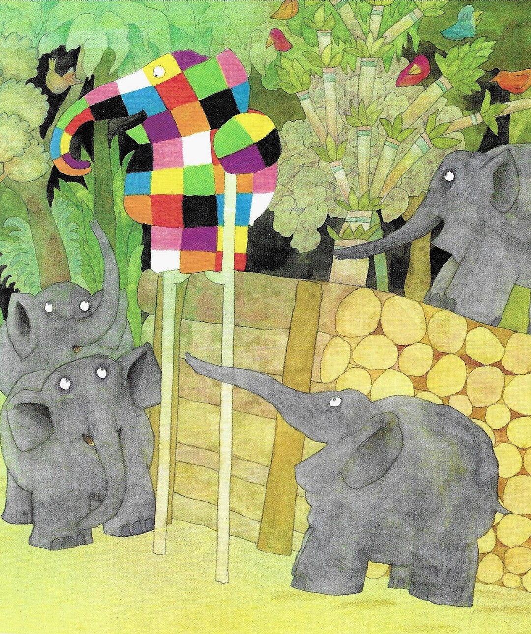 Elmer the Patchwork Elephant Print, Unframed Wall Art for Child's Room ...