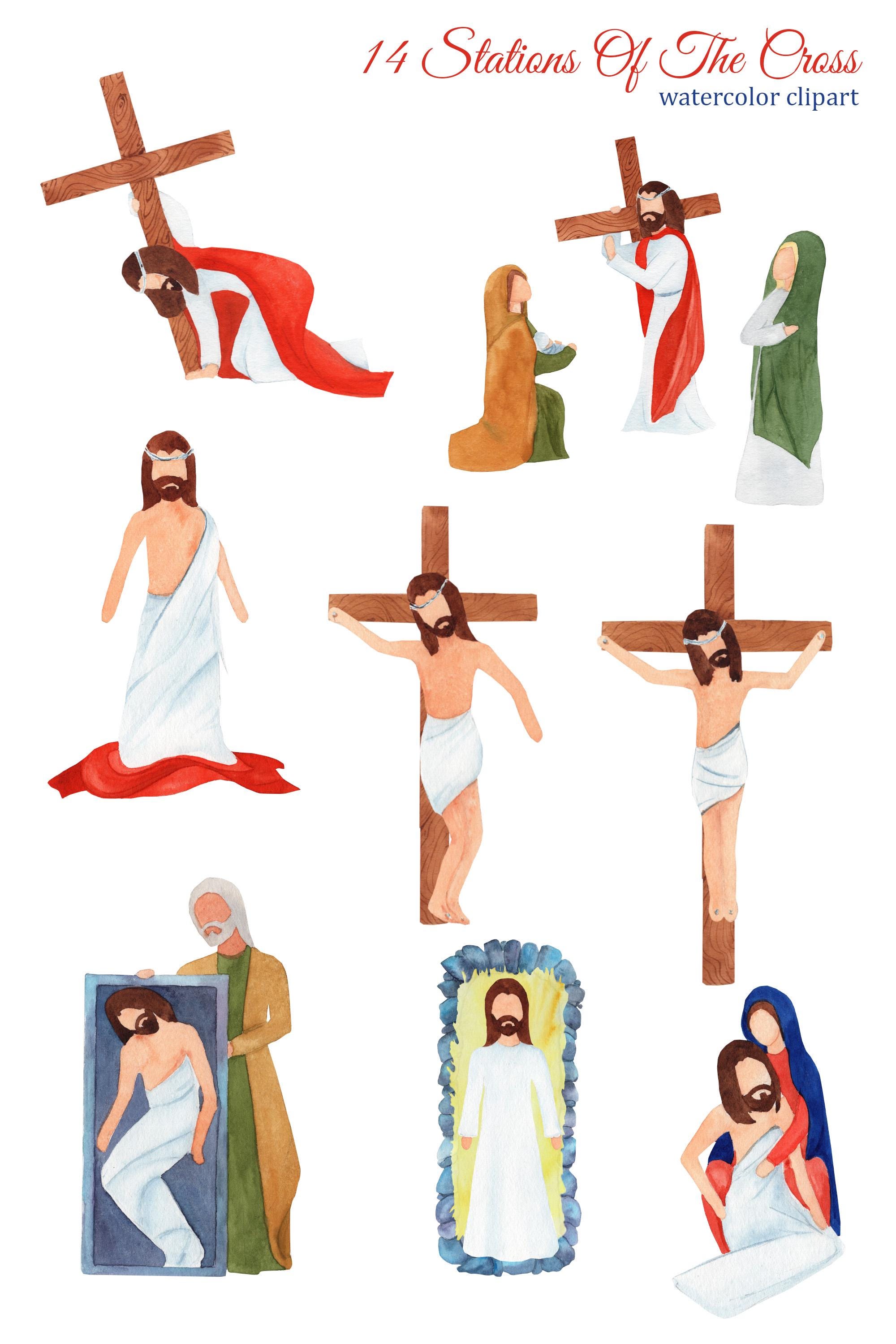The Fourteen Stations of the Cross, Easter Religious Clipart, 14 ...