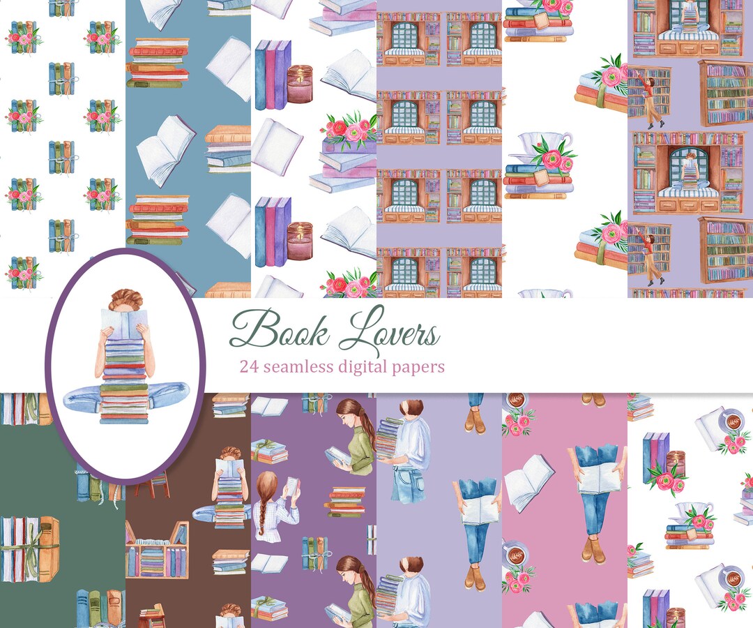 Book Lovers Digital Papers Pack, Books Seamless Pattern, Bookstagram ...