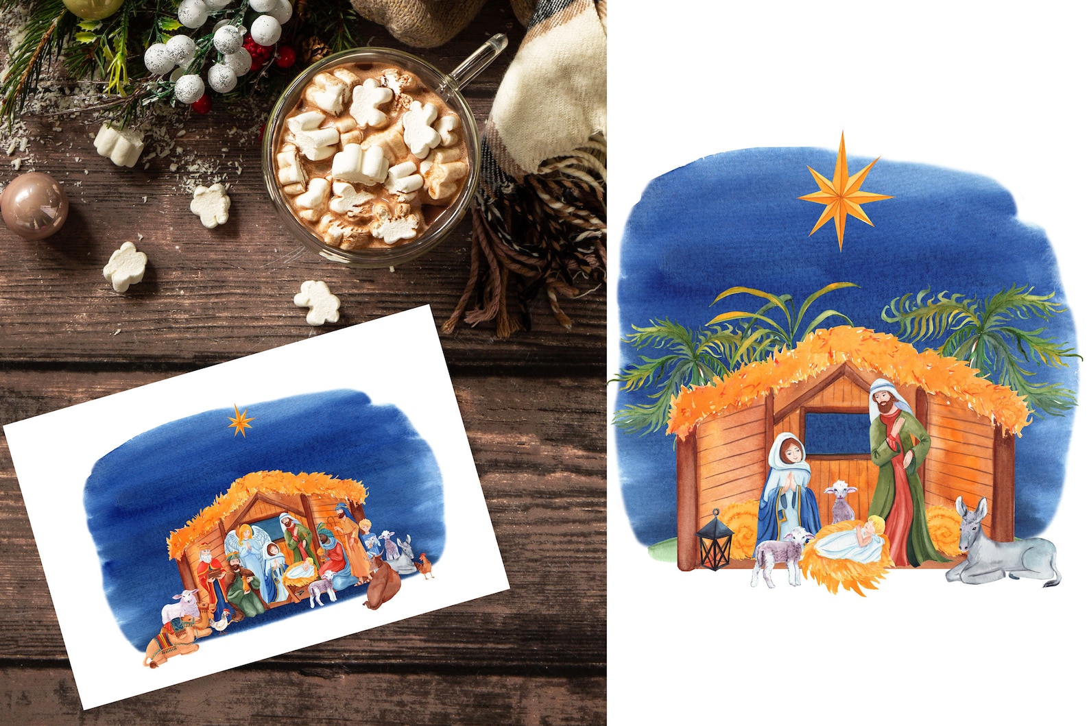 Nativity Watercolor Clipart Christmas Illustration A - Etsy