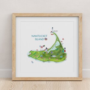 Nantucket Island Watercolor Clipart, Map Poster, Lighthouse Painting ...