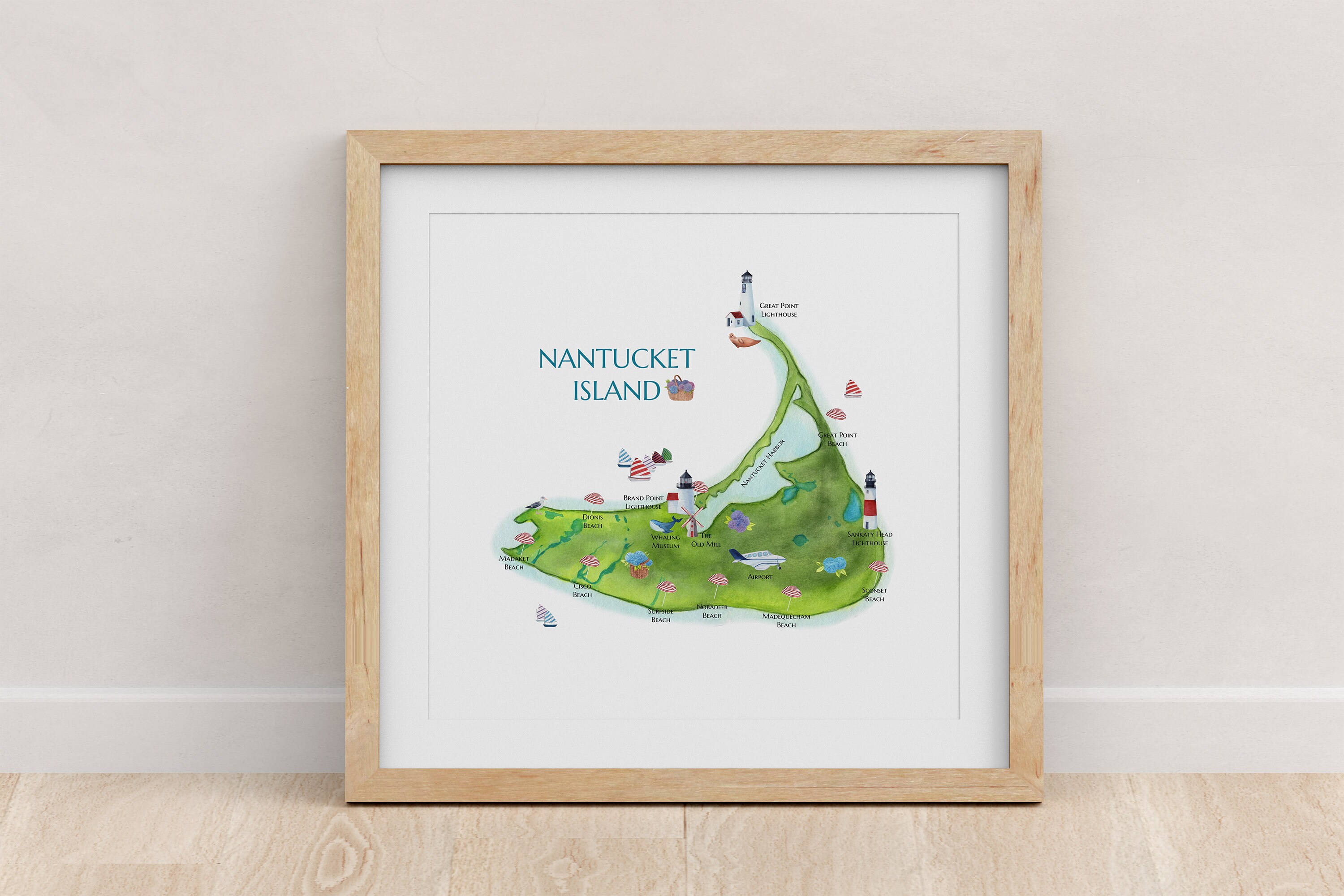 Nantucket Island Watercolor Clipart Map Poster Lighthouse - Etsy Canada