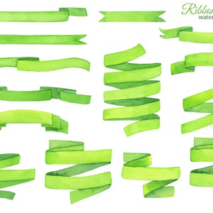 Green Ribbon Banners Watercolor Clipart, Ribbon PNG, Party Invitations ...