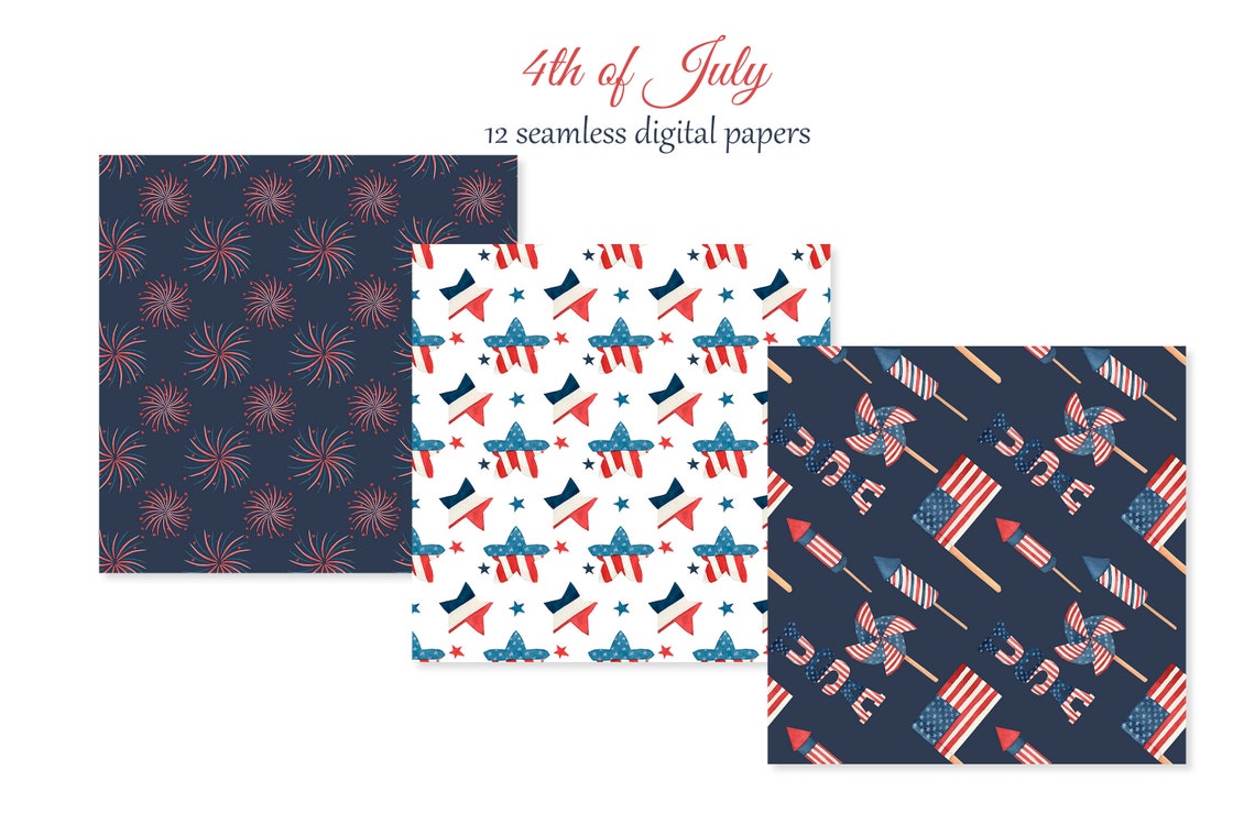 Independence Day digital paper 4th of July seamless pattern | Etsy