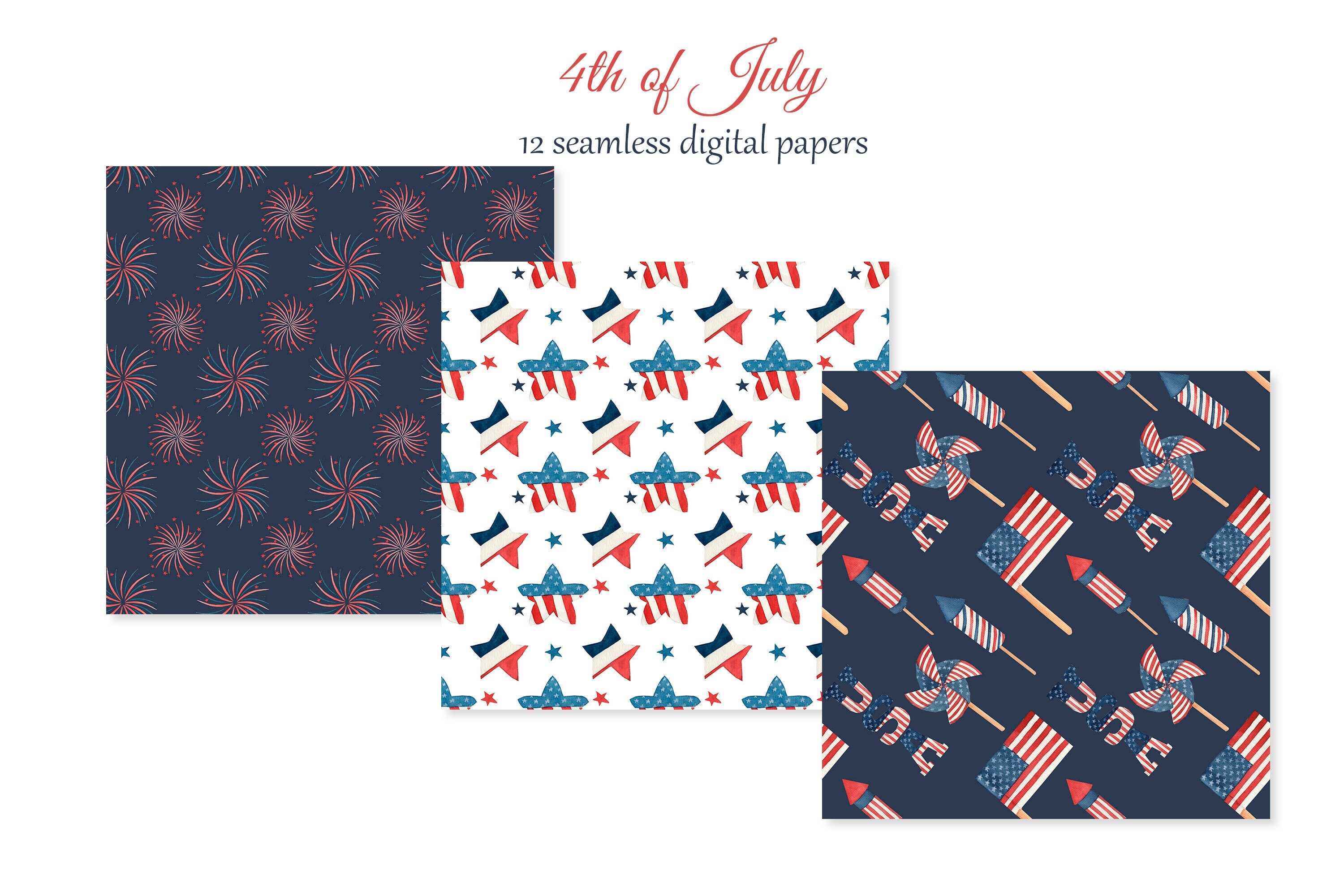 Independence Day Digital Paper, 4th of July Seamless Pattern, Scrapbook ...