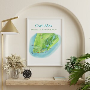 Cape May New Jersey Watercolor Clipart, Map Poster, Lighthouse Painting ...
