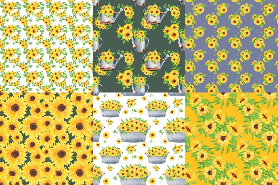 Sunflowers Digital Paper Pack. Watercolor Scrapbook Paper - Etsy