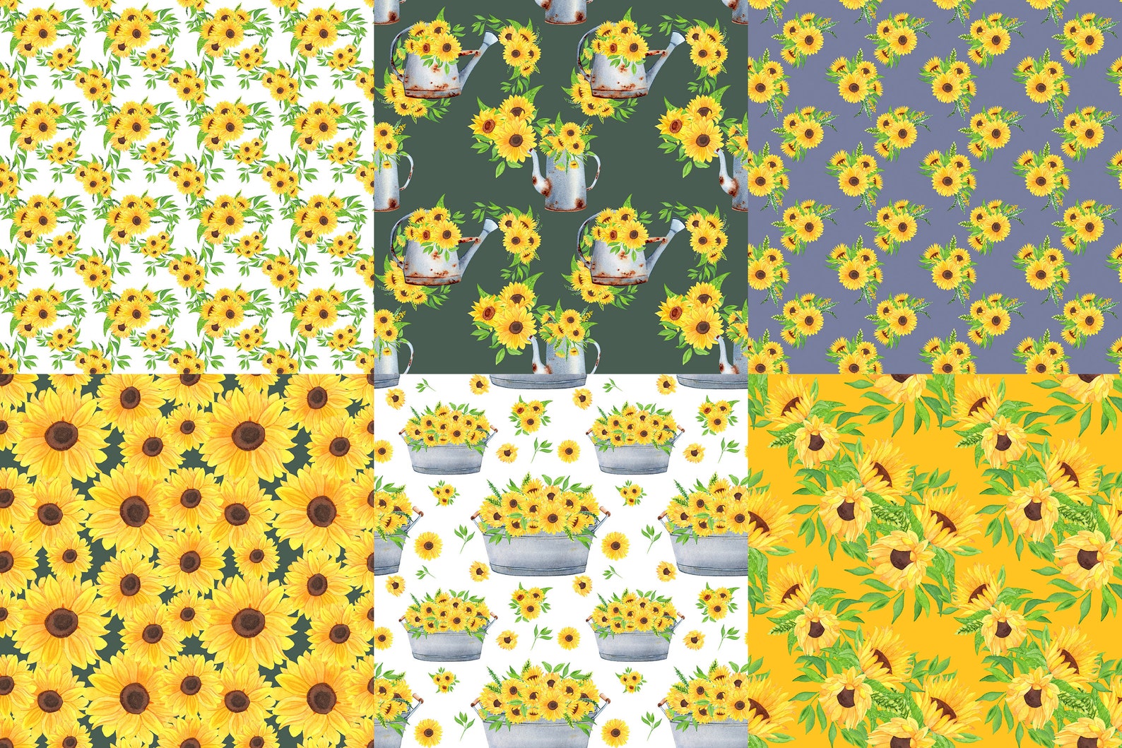 Sunflowers Digital Paper Pack. Watercolor Scrapbook Paper | Etsy