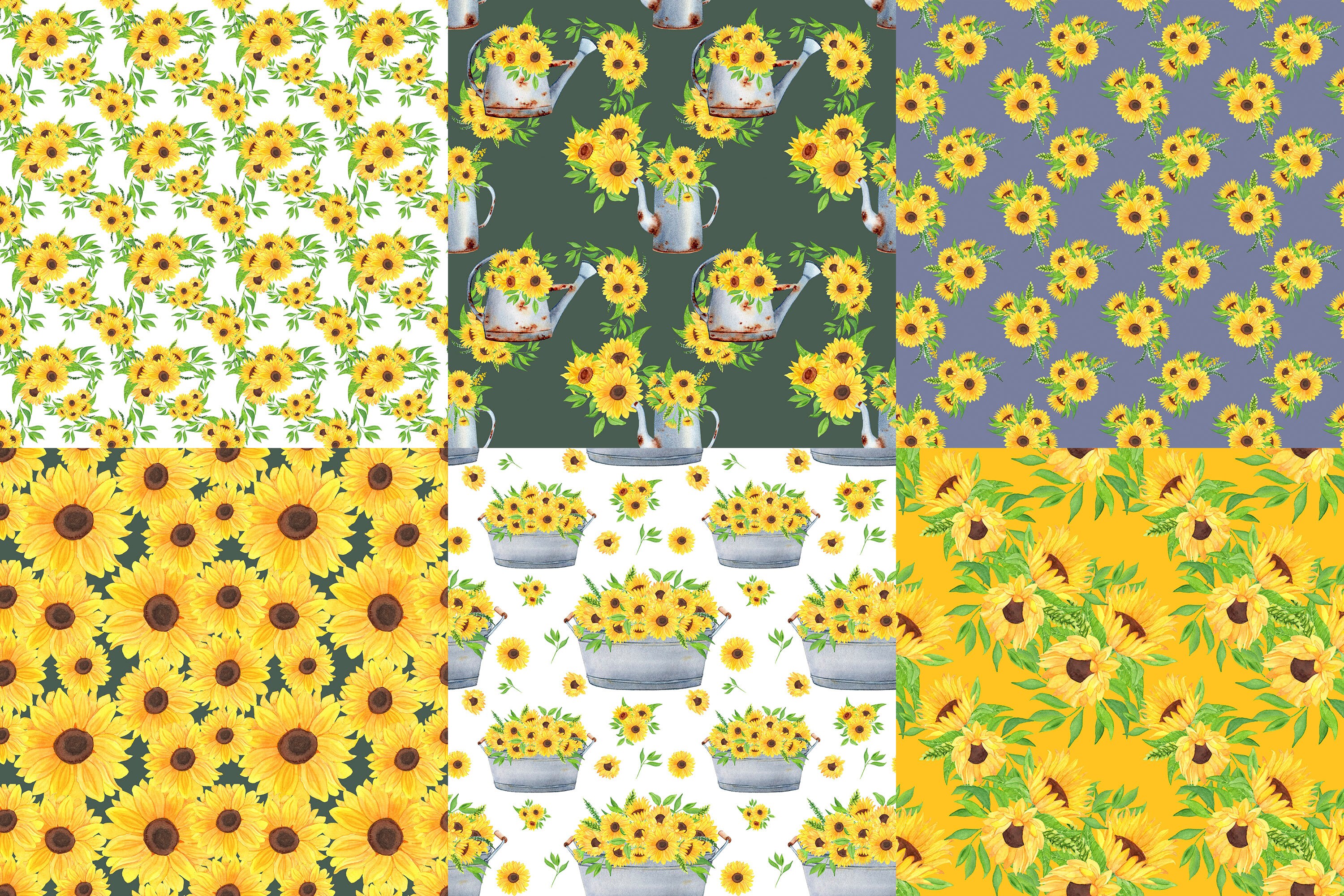 Sunflowers Digital Paper Pack. Watercolor Scrapbook Paper - Etsy