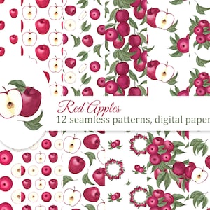 Red Apples Digital Paper Pack, Fall Seamless Pattern, Autumn Scrapbook ...
