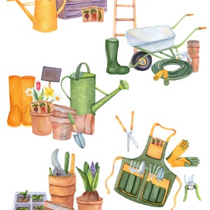 Spring Gardening Watercolor Clipart, Rustic Farmhouse, Sublimation PNG ...