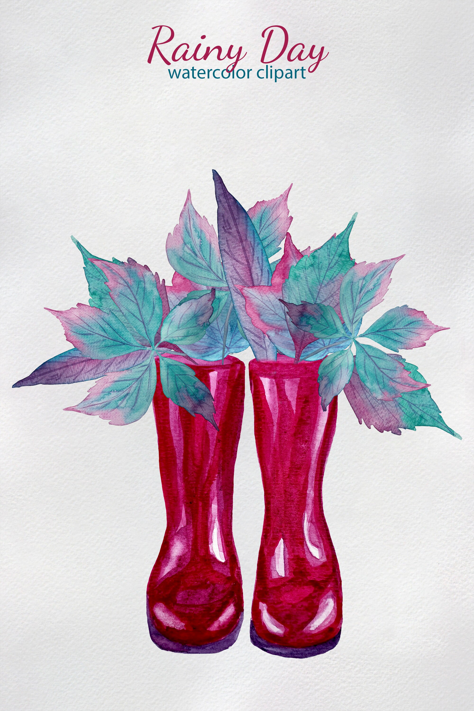 Rainy Day Watercolor Clipart Rainboots Clipart Umbrella | Etsy