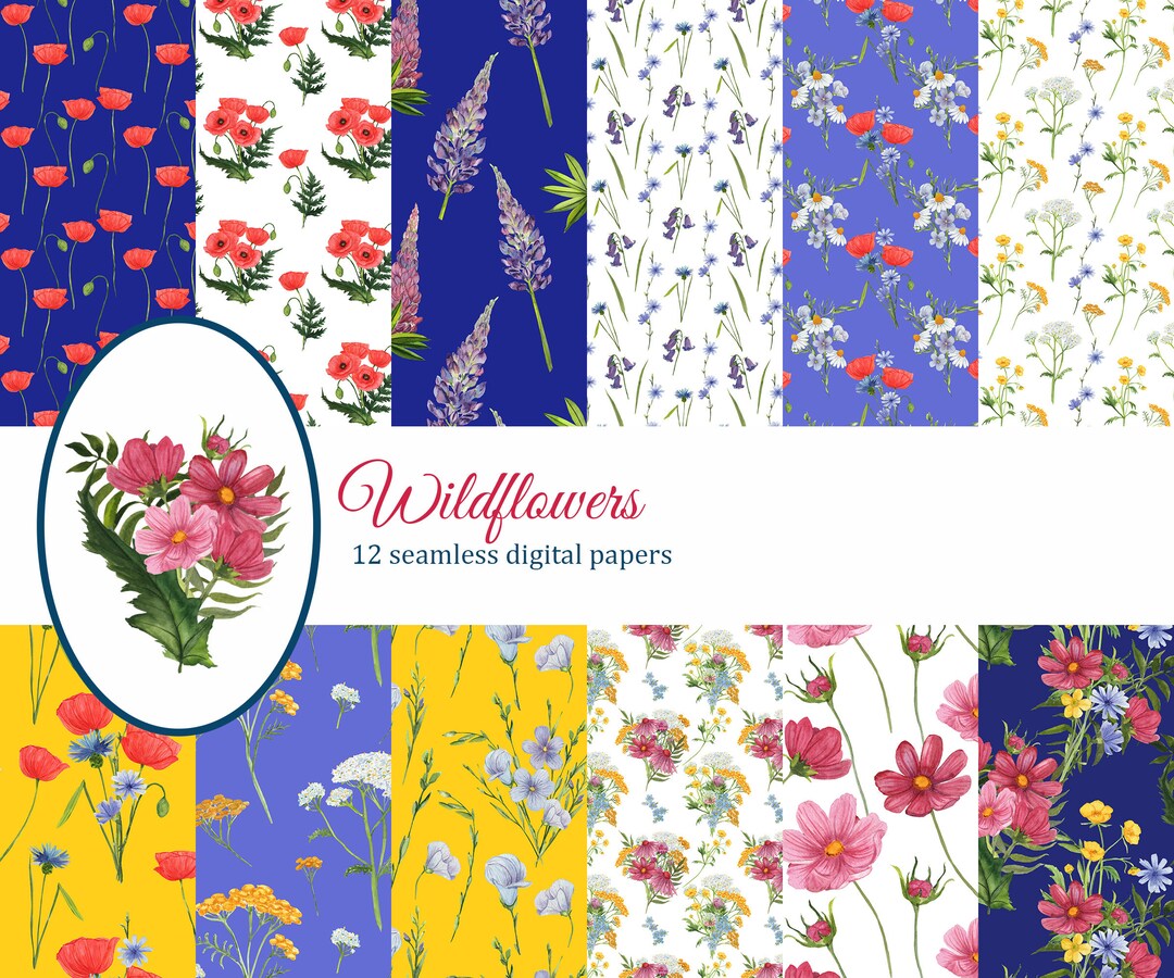 Wildflowers Seamless Pattern, Meadow Flowers Decoupage Paper, Summer ...