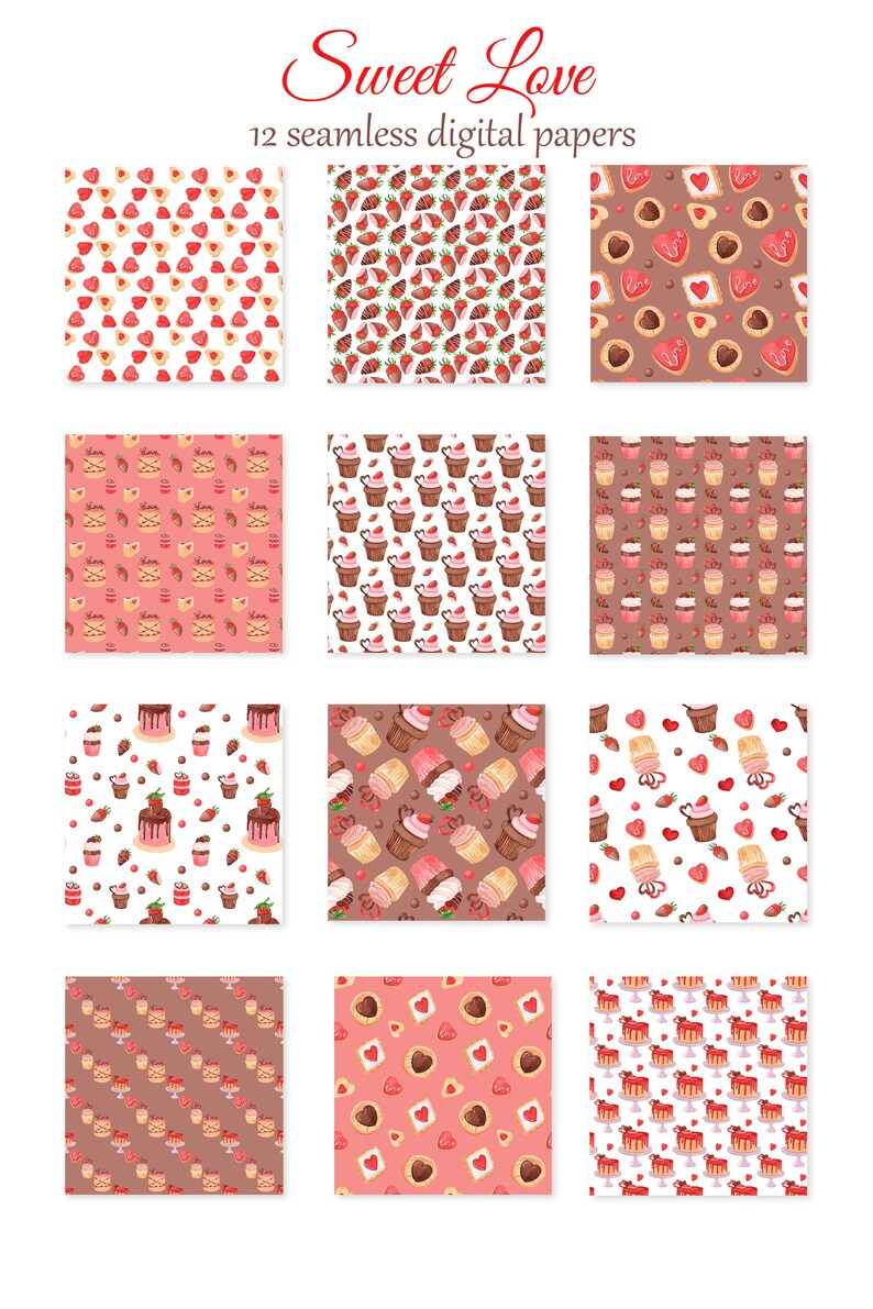 Sweet Love Digital Papers Set, Valentines Day Seamless Pattern With ...