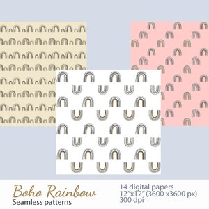 Boho Rainbow Digital Paper Pack, Watercolor Boho Rainbow Print, Baby ...