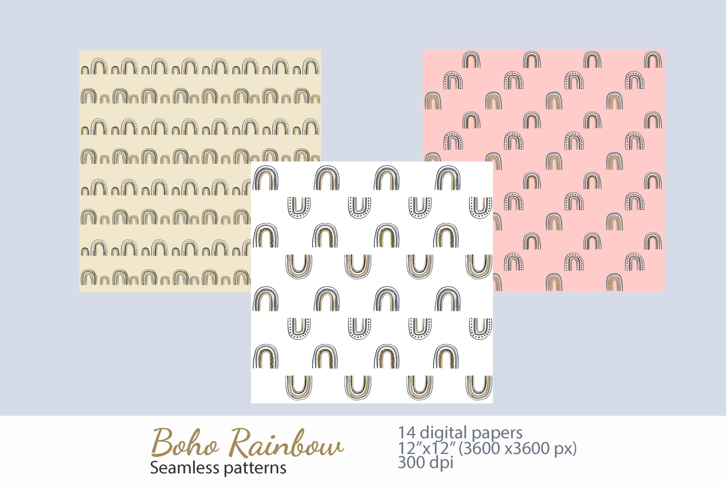 Boho Rainbow Digital Paper Pack Watercolor Boho Rainbow - Etsy