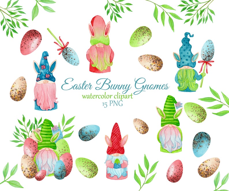 Easter Bunny Gnomes Watercolor Clipart Spring Nordic Gnomes - Etsy