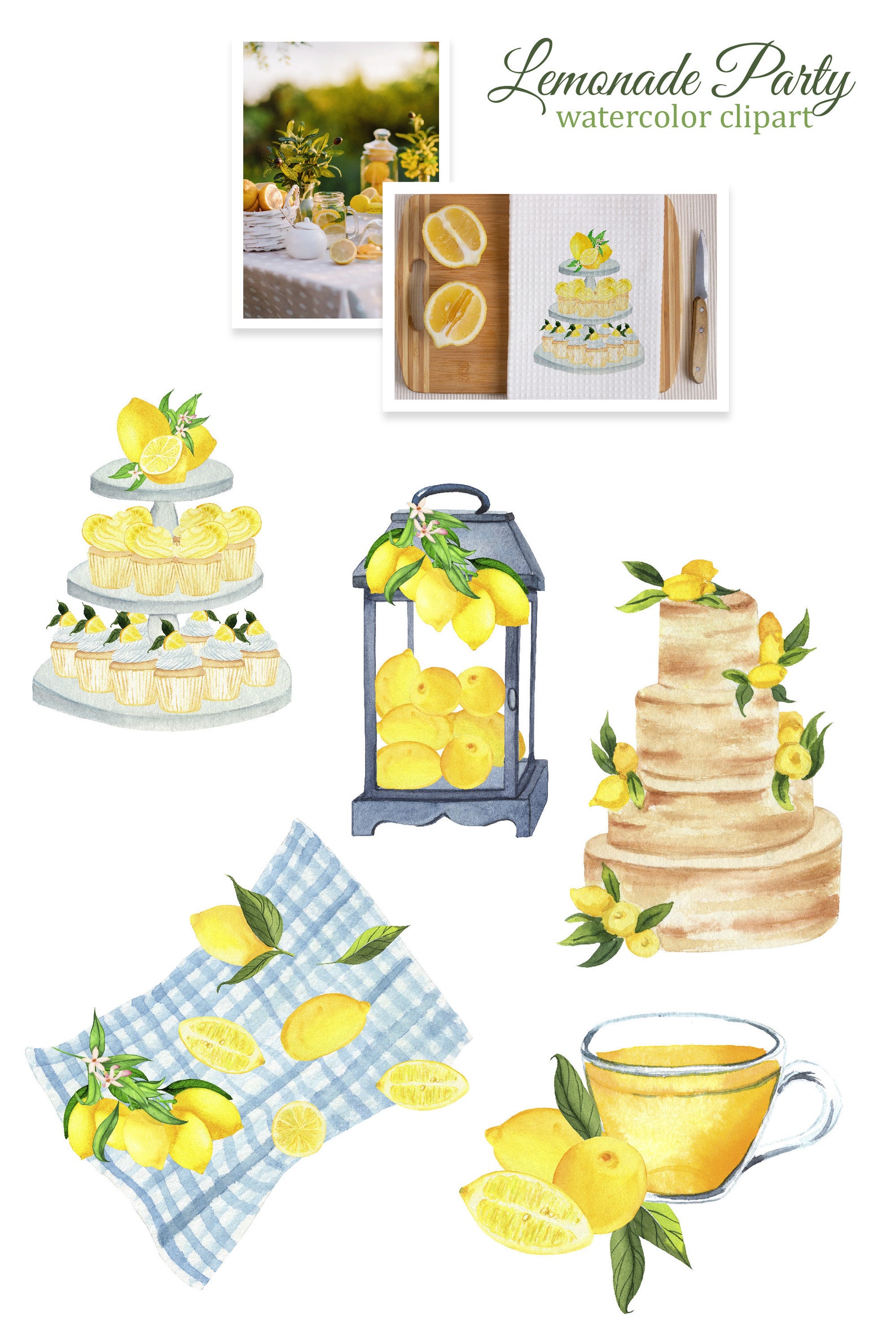 Lemonade Party Watercolor Clipart Citrus Summer Clip Art - Etsy