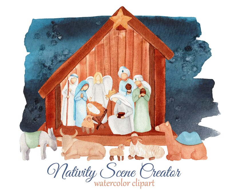 Clipart de Navidad de Natividad, creador de escenas de acuarela. - Etsy ...