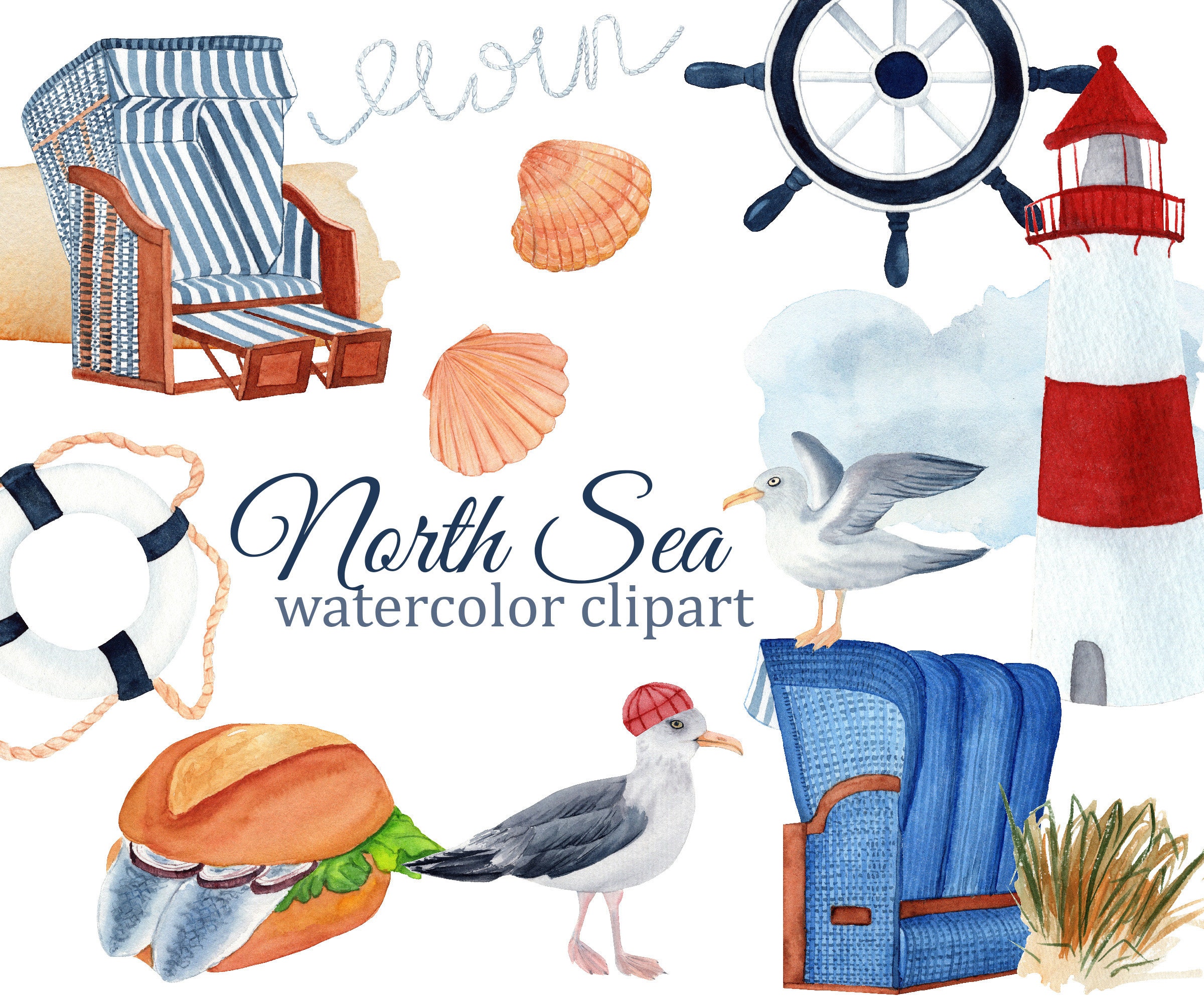 Nautical Watercolor Clipart, North Sea Clipart, Europe Travel ...