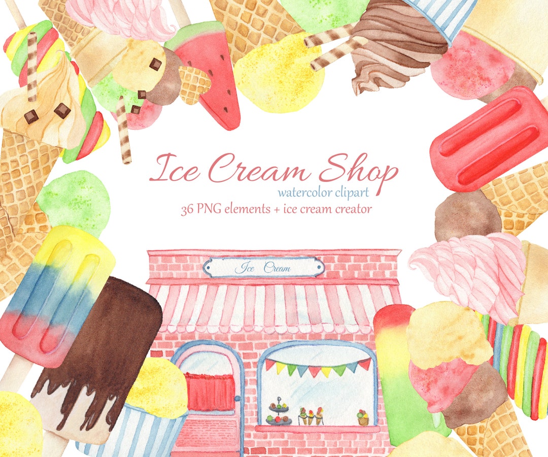 Watercolor Ice Cream Clipart. Ice Cream Shop. Popsicle Summer Clipart ...