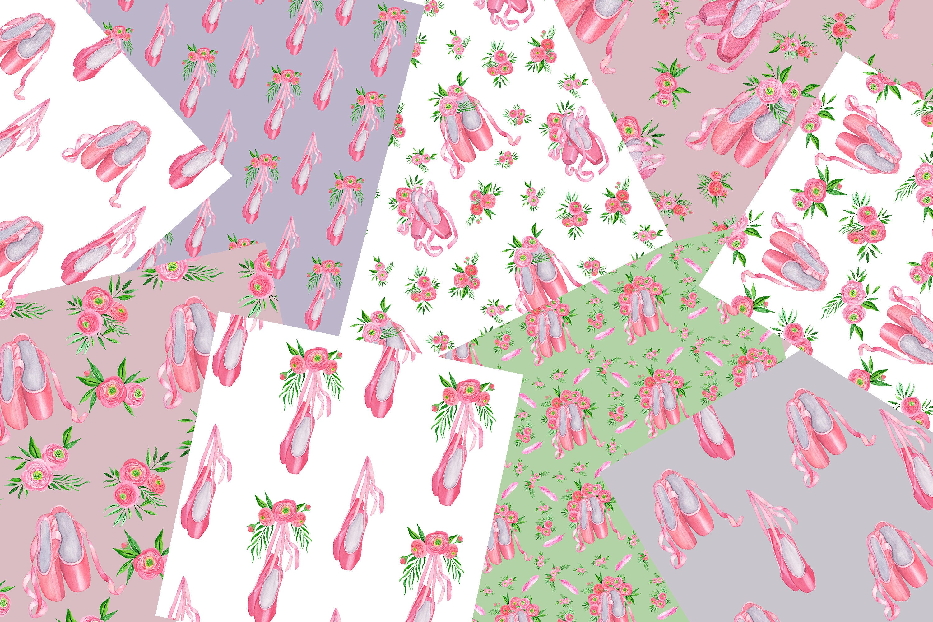 Floral Ballet Shoes Digital Papers Set. Ballerina Scrapbooking - Etsy