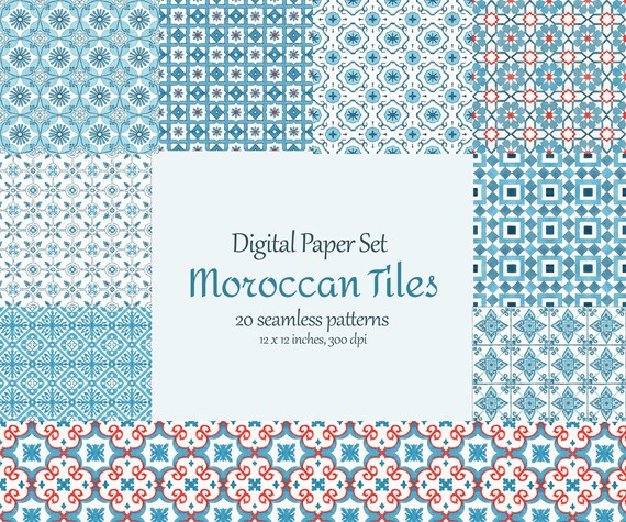 Watercolor Moroccan Tiles Seamless Pattern. Blue Tile Mosaic | Etsy