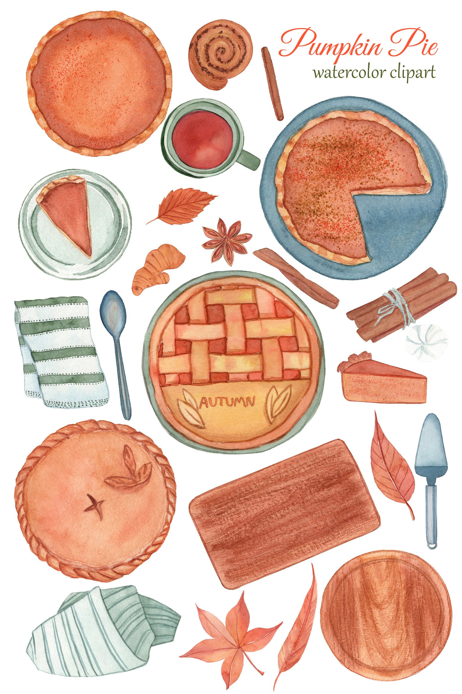 Pumpkin Pie Clipart. Watercolor Fall PNG. Thanksgiving Clipart - Etsy